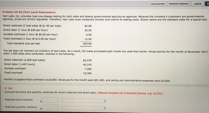 Solved CALCULATOR PRINTER VERSION BACK Problem 23-5A (Part | Chegg.com