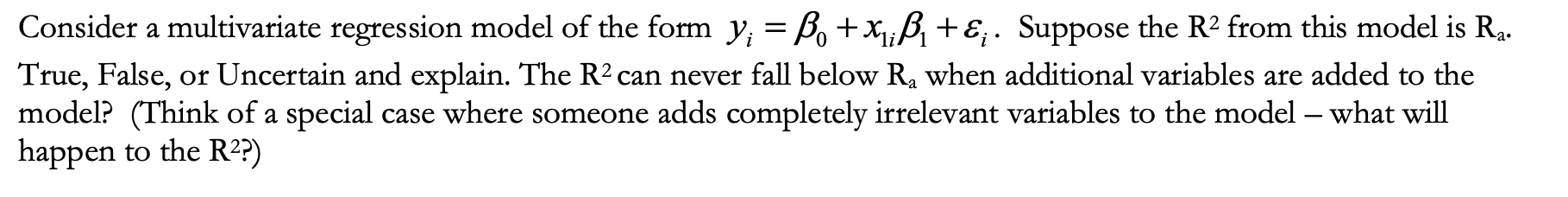 a = Consider a multivariate regression model of the | Chegg.com