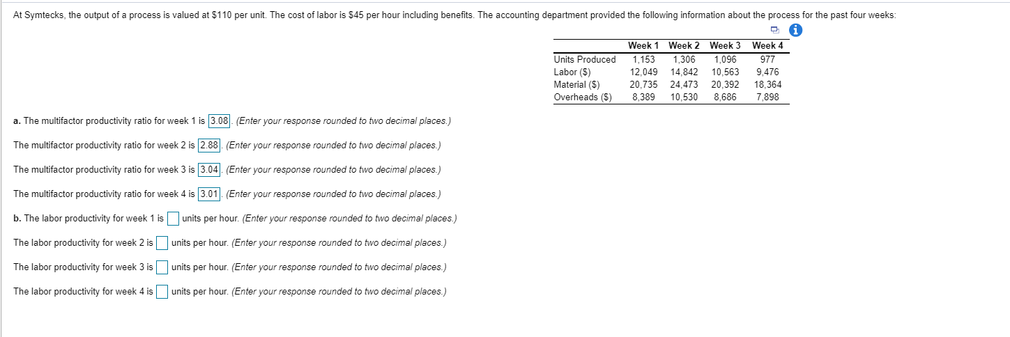 Solved At Symtecks, the output of a process is valued at | Chegg.com