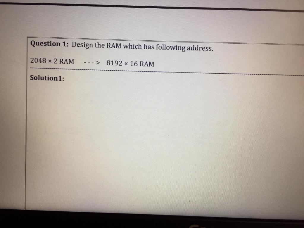 Solved Question 1: Design the RAM which has following | Chegg.com