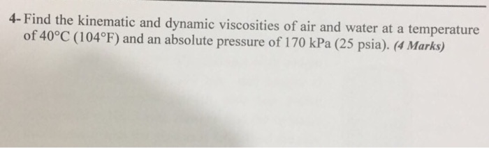 Solved Find the kinematic and dynamic viscosities of air and | Chegg.com