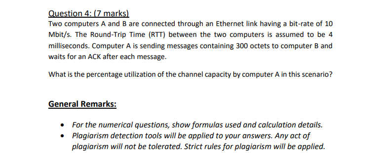 Solved Question 4: (7 marks) Two computers A and B are | Chegg.com