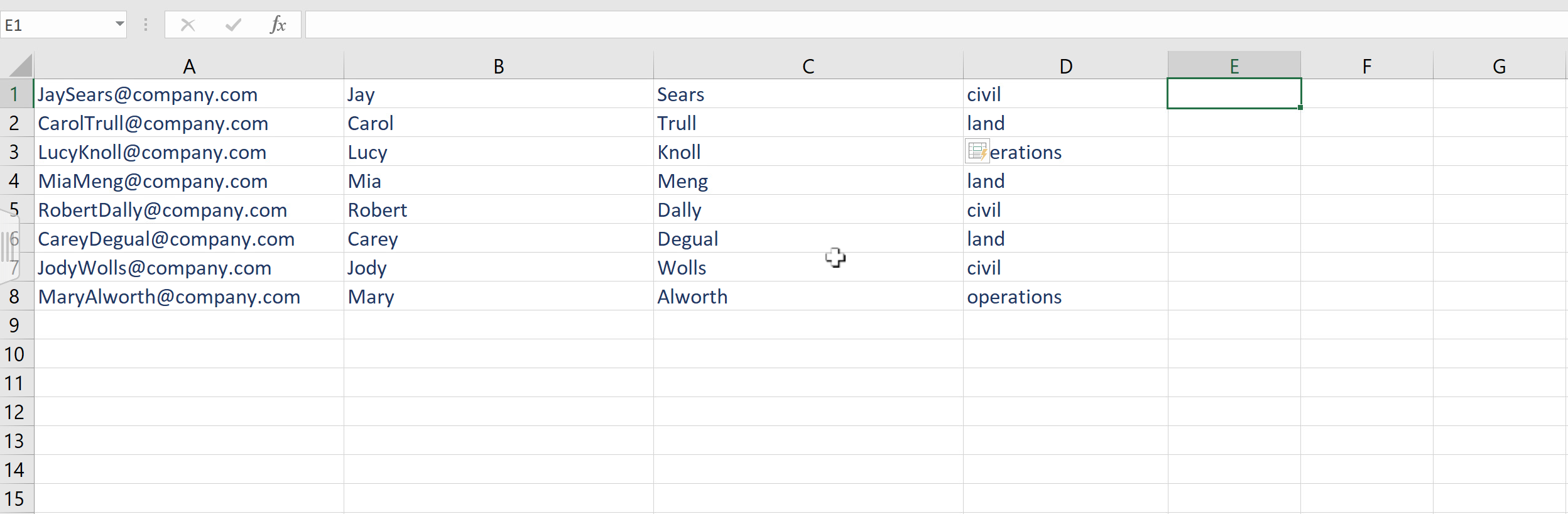 Solved 2. Format data using text functions. a. In cell E1, | Chegg.com