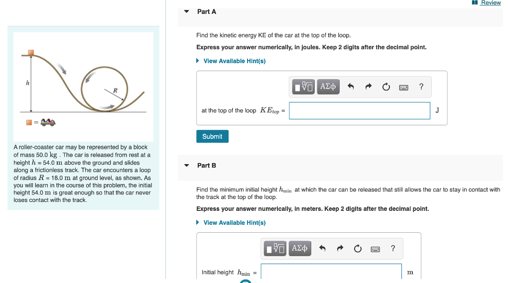 Solved Find the kinetic energy KE of the car at the top of | Chegg.com