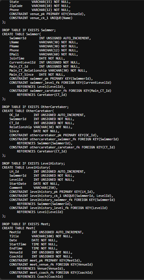 Solved -- Bare Bone DDL to create and populate the SWIM DB | Chegg.com
