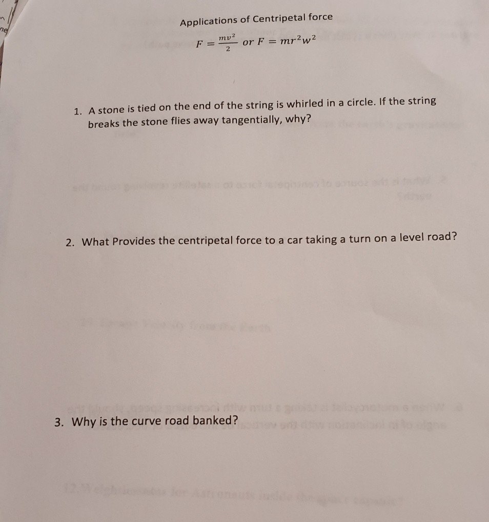 Solved Applications of Centripetal force F = mp? or F = | Chegg.com