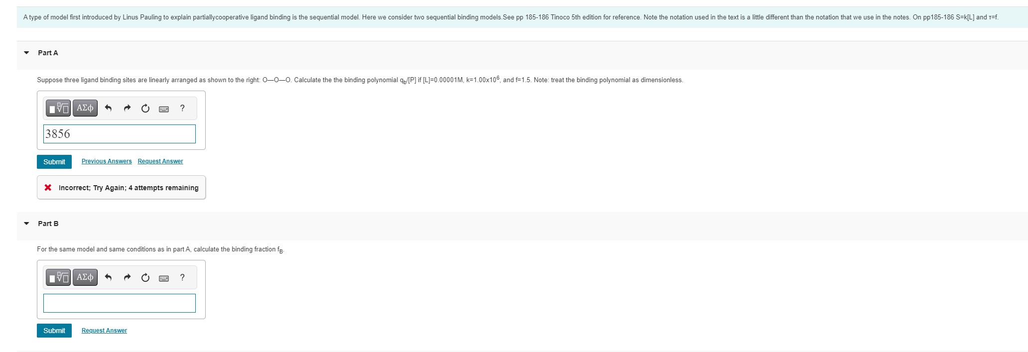 Solved Suppose three ligand binding sites are linearly | Chegg.com