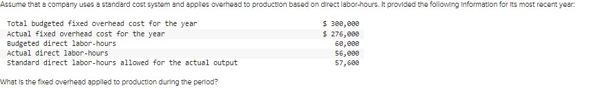 Solved What is the fixed overhead applied to production | Chegg.com