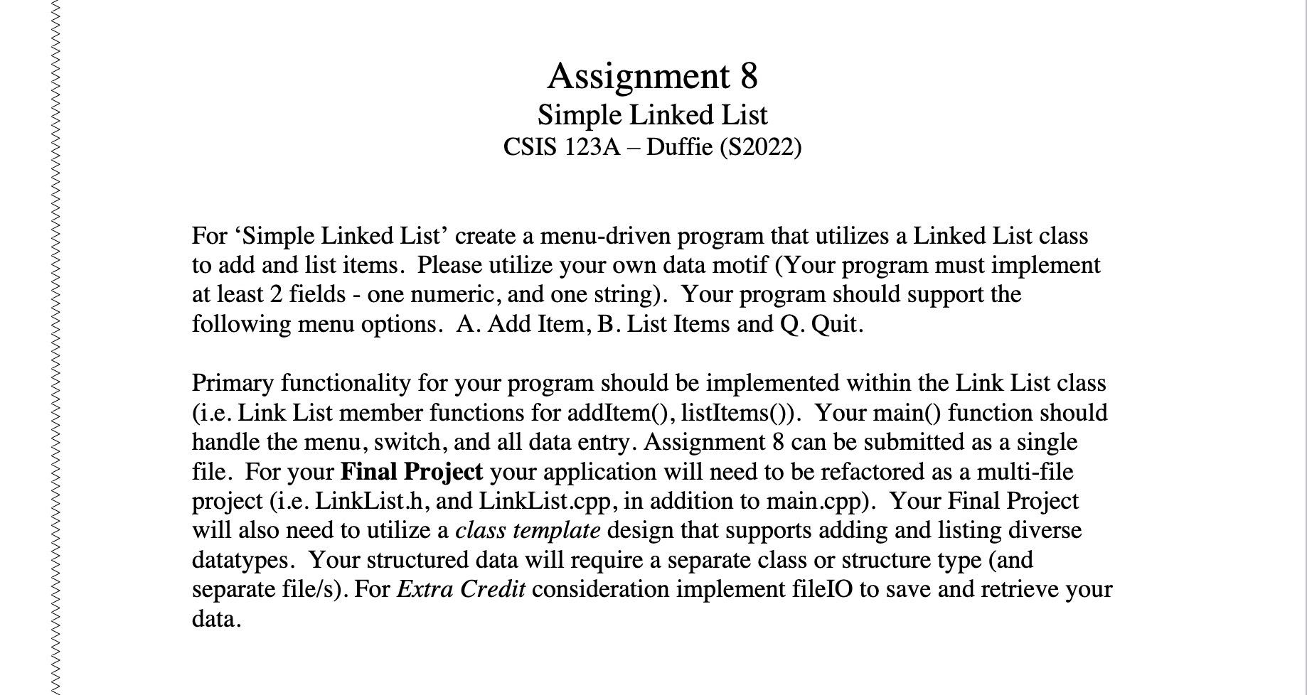 Solved For Simple Linked List Create A Menu Driven Program 2467
