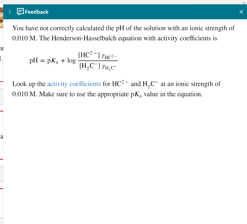 Solved Using activity coefficients, calculate the pH of a | Chegg.com
