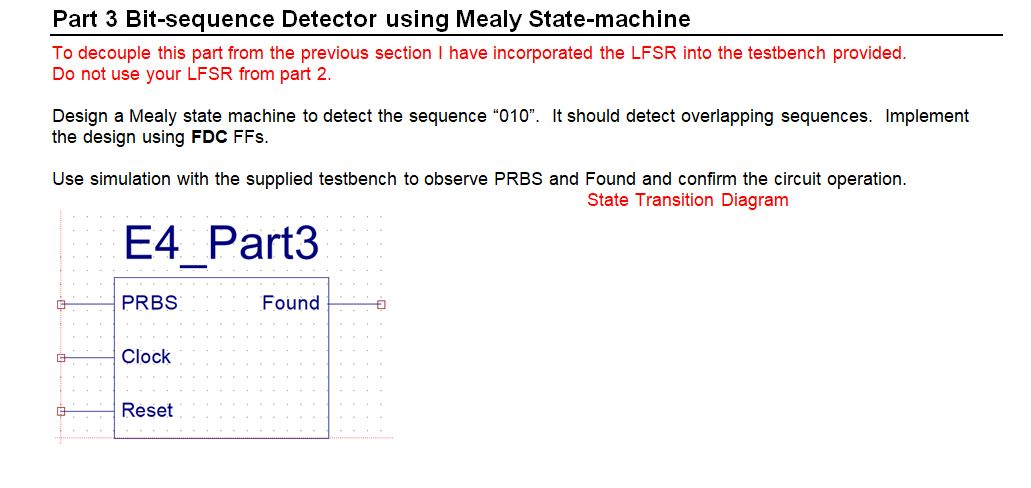 Part 3 Bit-sequence Detector using Mealy | Chegg.com