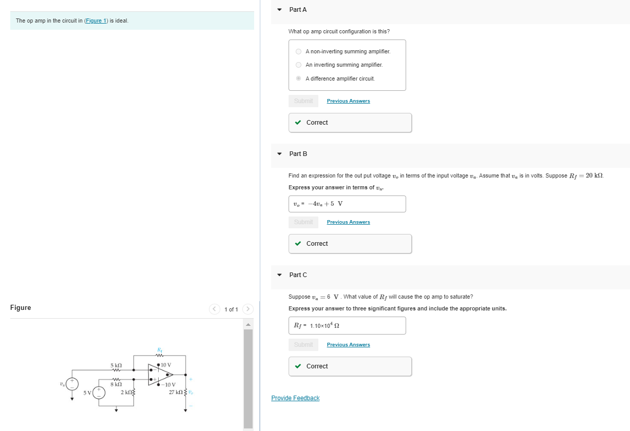 Solved Part AThe op amp in the circuit in (Figure 1) ﻿is | Chegg.com