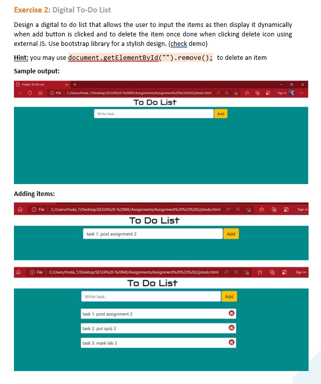 Solved Exercise 2: Digital To-Do List Design a digital to do | Chegg.com