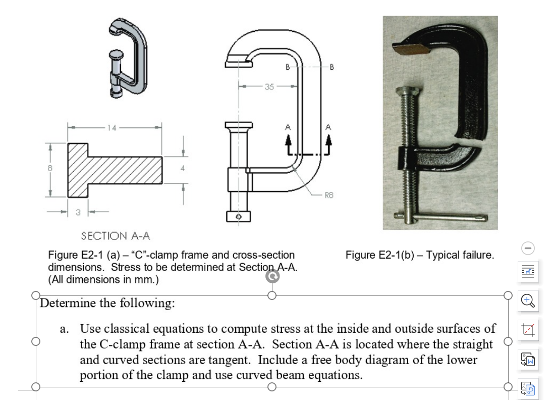 Solved SELIIUN A-AFigure E2-1 (a) - "C"-clamp frame and | Chegg.com