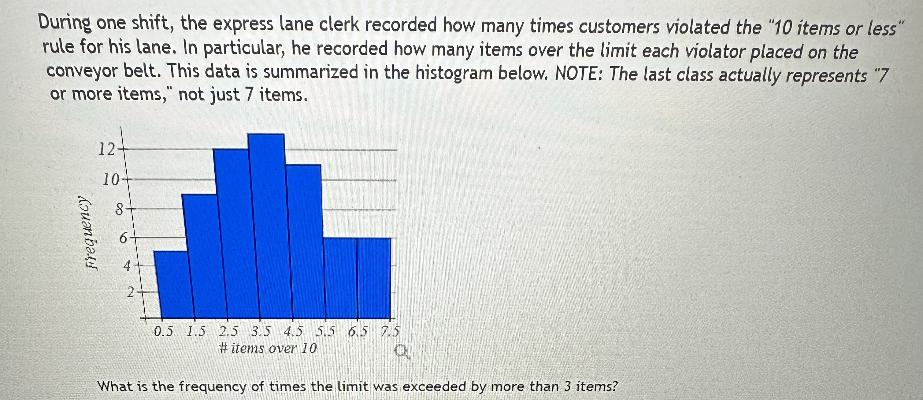 Solved During one shift, the express lane clerk recorded how | Chegg.com
