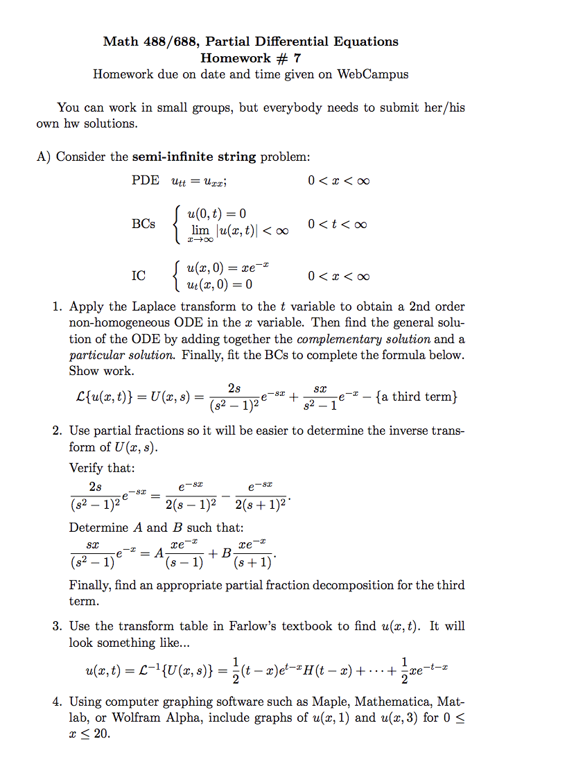 Solved Math 488/688, Partial Differential Equations Homework | Chegg.com