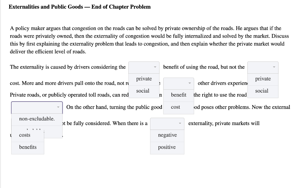 Solved Externalities and Public Goods — End of Chapter | Chegg.com