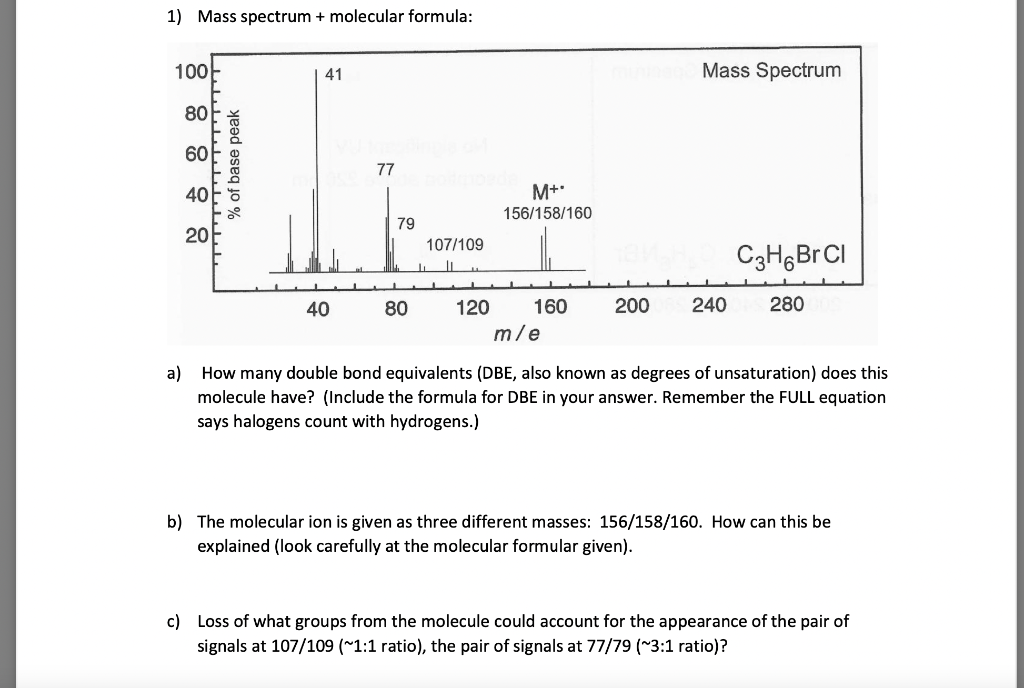 Solved 1) Mass spectrum + molecular formula: 100 41 Mass | Chegg.com