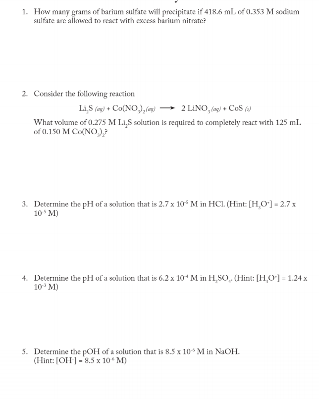 Solved 1. How many grams of barium sulfate will precipitate | Chegg.com