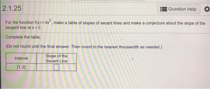 Solved 2.1.25 Question Help * For the function f(x)- 4x2, | Chegg.com