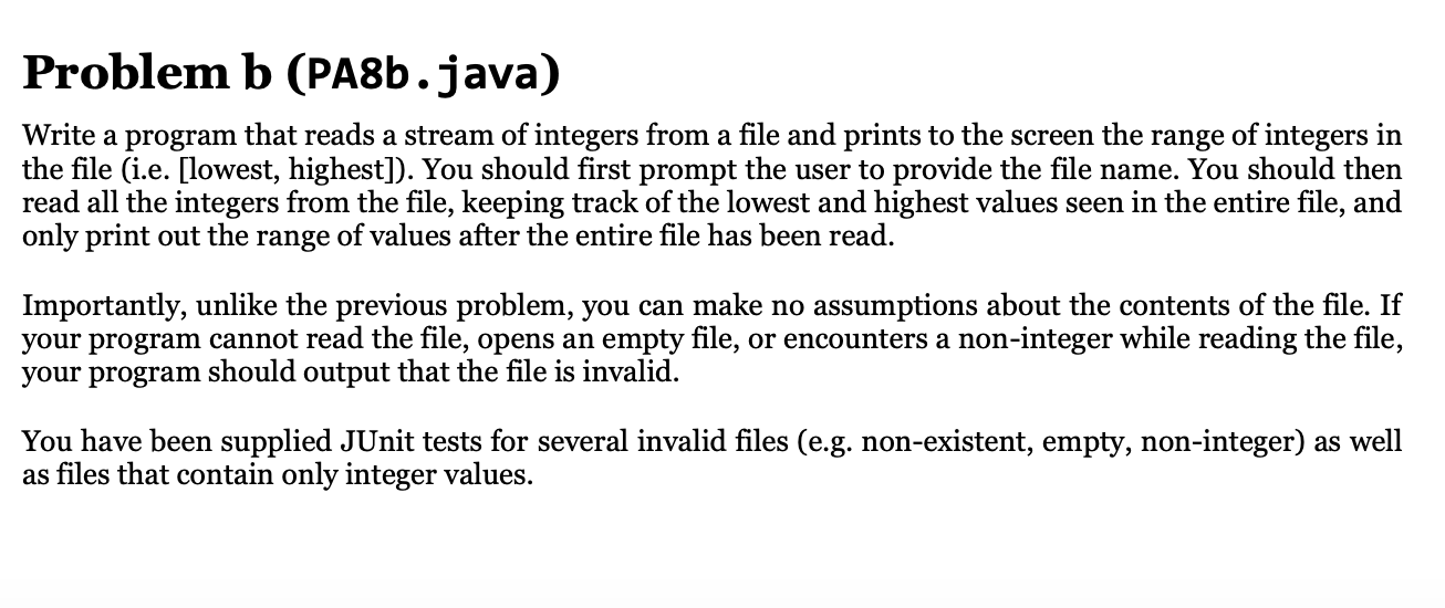 Problem b (PA8b.java) Write a program that reads a | Chegg.com