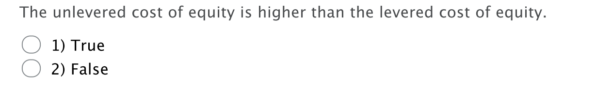 Solved The unlevered cost of equity is higher than the | Chegg.com