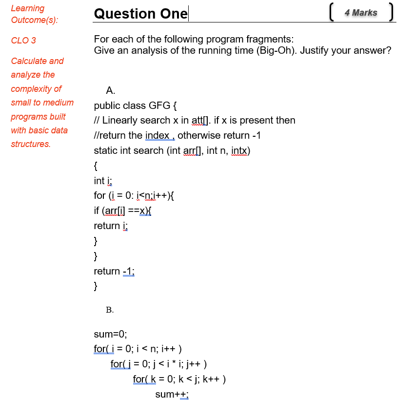 Solved Question One (4 Marks ) For each of the following | Chegg.com