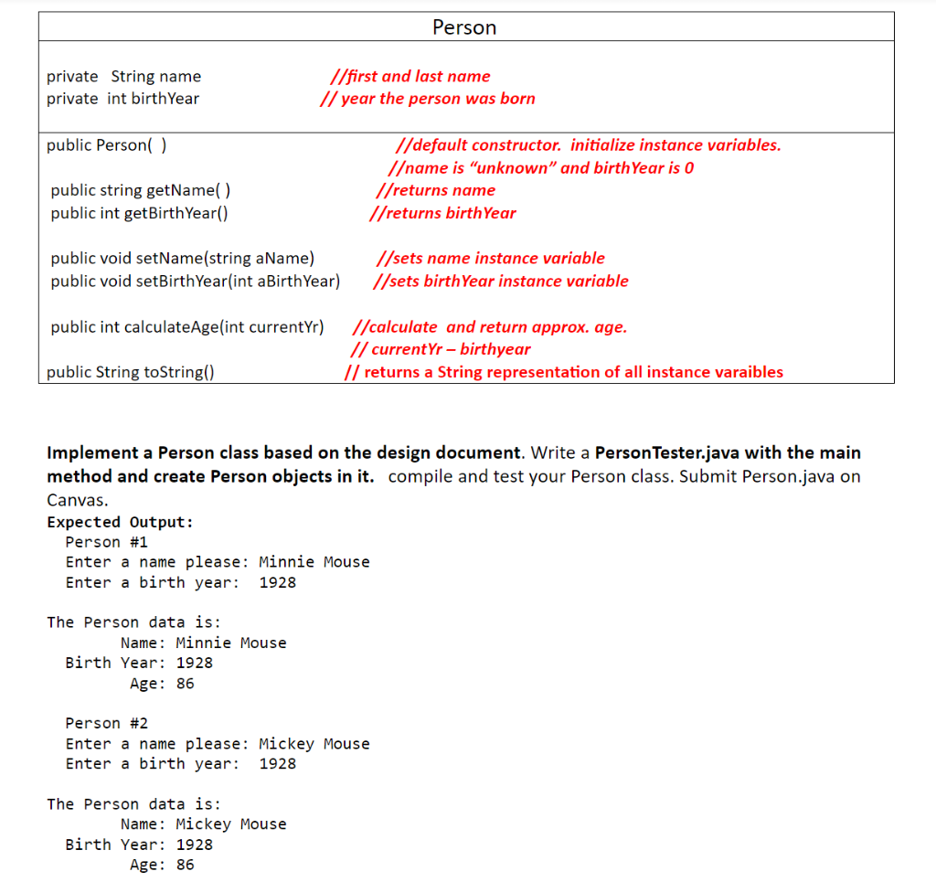 Solved Person private String name private int birth Year | Chegg.com