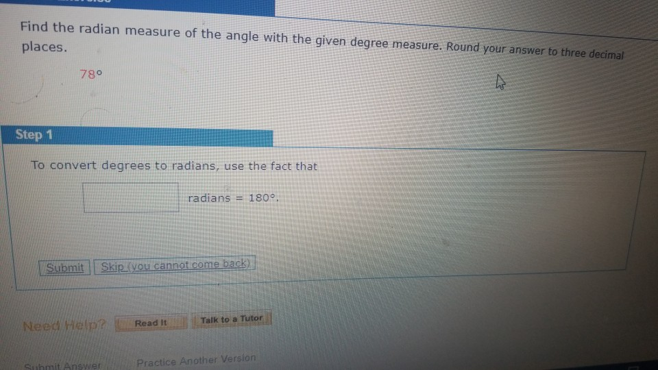 Solved Find the radian measure of the angle with the given | Chegg.com