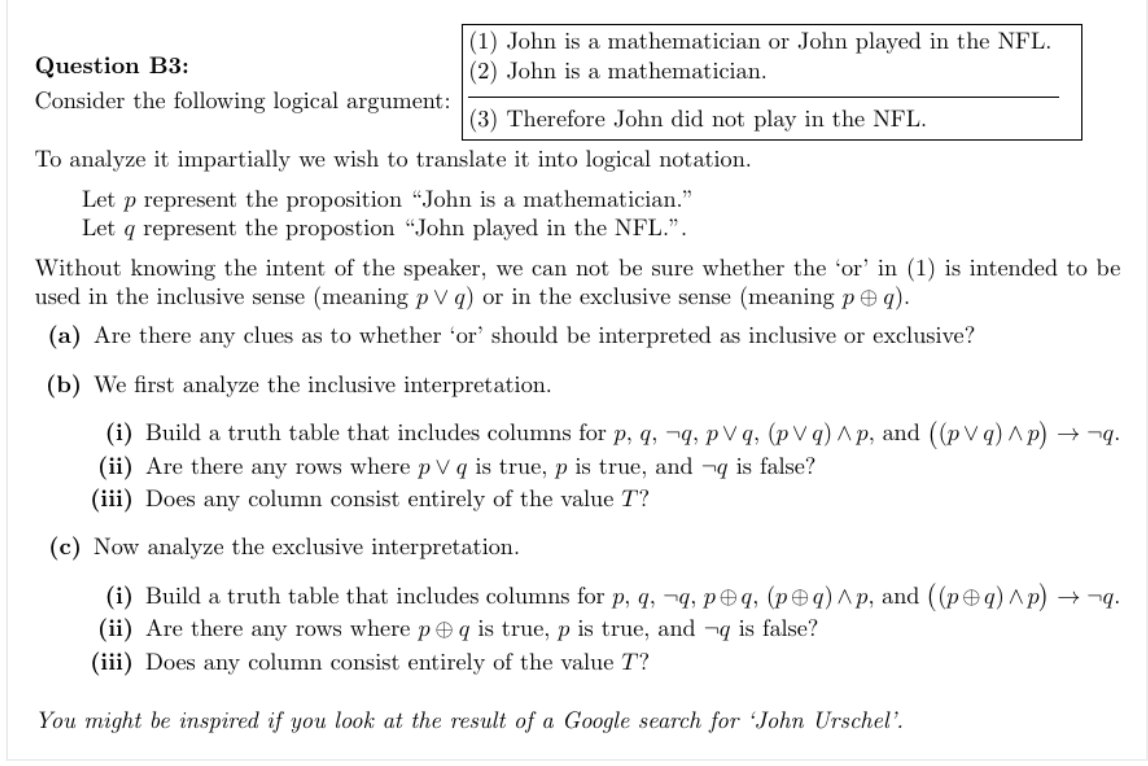 Solved Question B3: Consider the following logical argument: | Chegg.com