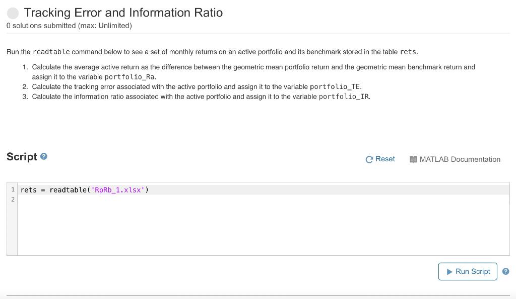 Tracking Error and Information Ratio O solutions | Chegg.com