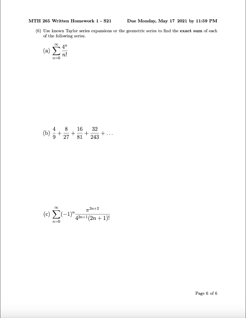 Solved MTH 265 Written Homework 1 - S21 Due Monday, May 17 | Chegg.com