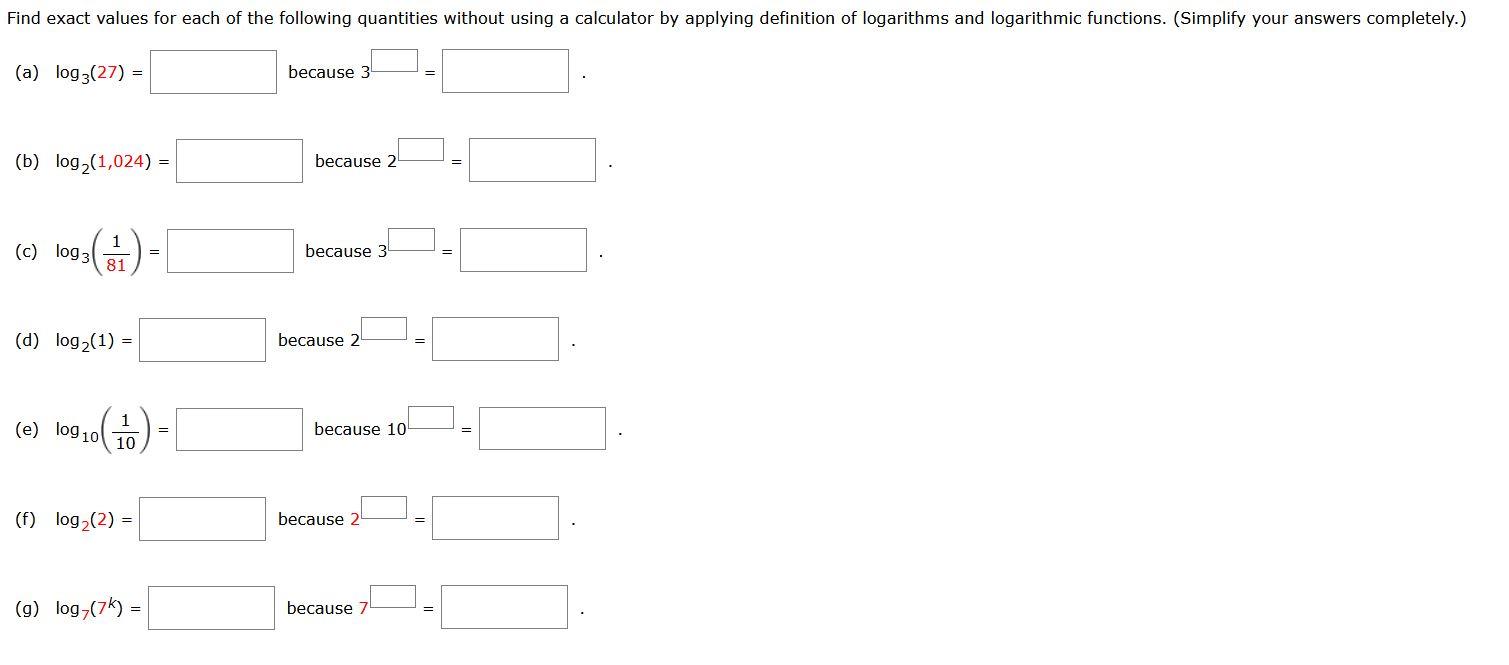 Solved Find exact values for each of the following | Chegg.com