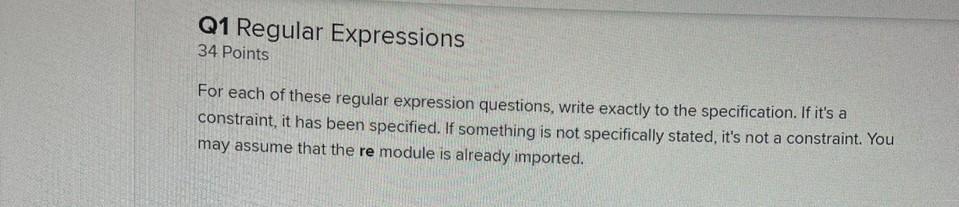 Q1 Regular Expressions 34 Points For each of these | Chegg.com