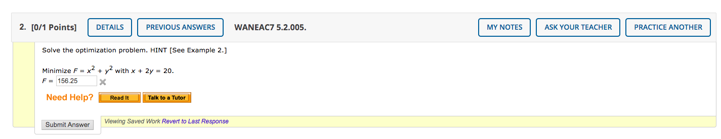 Solved 2. [0/1 Points] DETAILS PREVIOUS ANSWERS WANEAC7 | Chegg.com