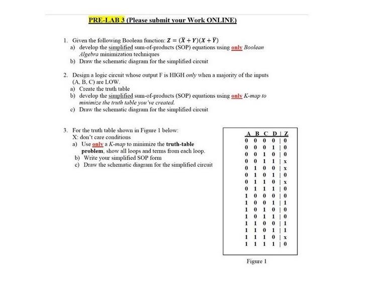 Solved PRE-LAB 3 (Please submit your Work ONLINE) 1. Given | Chegg.com