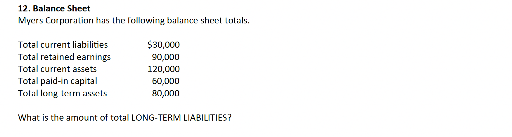 Solved 12. Balance Sheet Myers Corporation has the following | Chegg.com