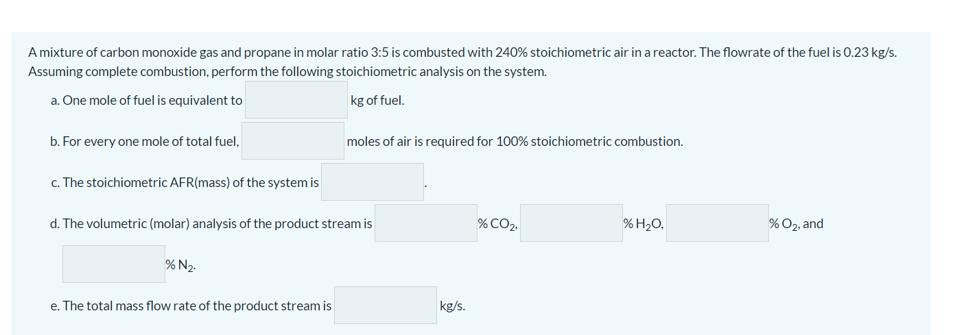 Solved A mixture of carbon monoxide gas and propane in molar | Chegg.com