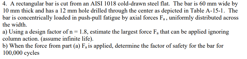 Solved 4. A rectangular bar is cut from an AISI 1018 | Chegg.com