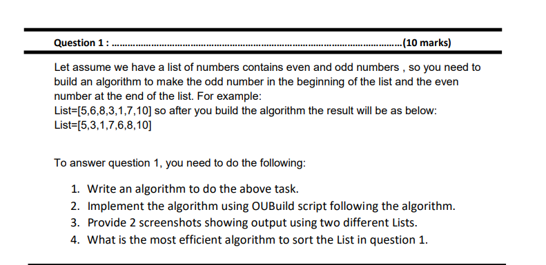 Solved Question 1: (10 marks) Let assume we have a list of | Chegg.com