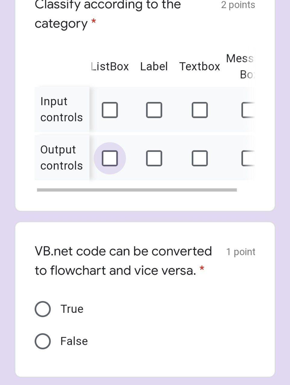 Solved 2 points Classify according to the category * ListBox | Chegg.com