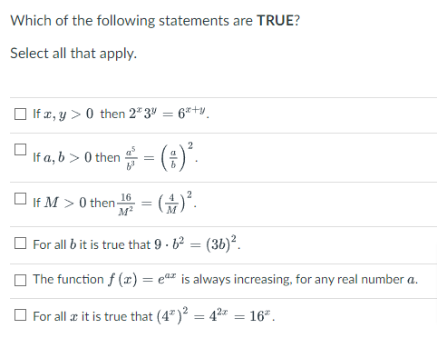 Solved Which of the following statements are TRUE?Select all | Chegg.com