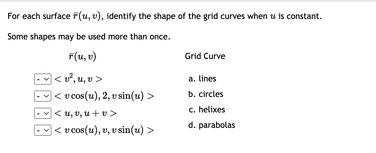 Solved For each surface rˉ(u,v), identify the shape of the | Chegg.com