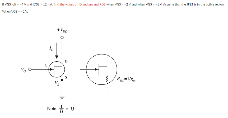 If VGS, off =-4 V and IDSS =12mA, find the values of | Chegg.com
