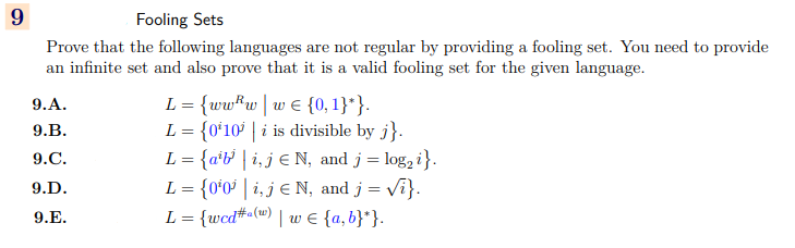 9 Fooling Sets Prove that the following languages are | Chegg.com