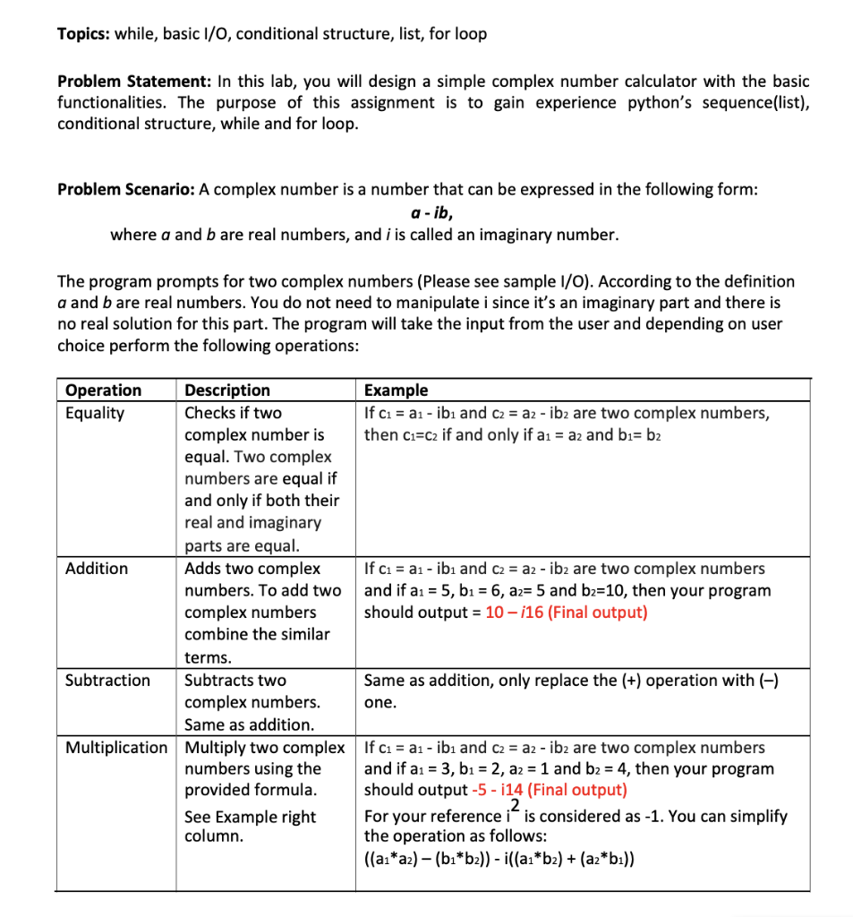 Solved Topics: while, basic 1/0, conditional structure, | Chegg.com
