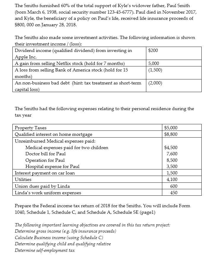 Individual Return (Linda and Kyle Smith) Linda and | Chegg.com