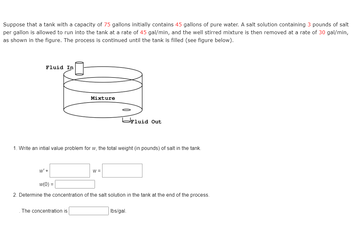 Solved Suppose that a tank with a capacity of 75 gallons | Chegg.com
