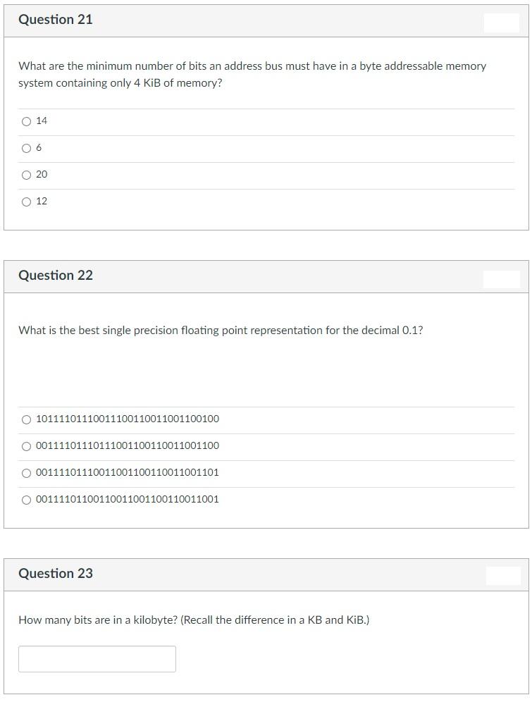 Solved What Are The Minimum Number Of Bits An Address Bus 