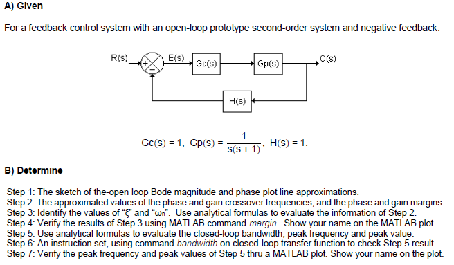 Solved A) Given For a feedback control system with an | Chegg.com